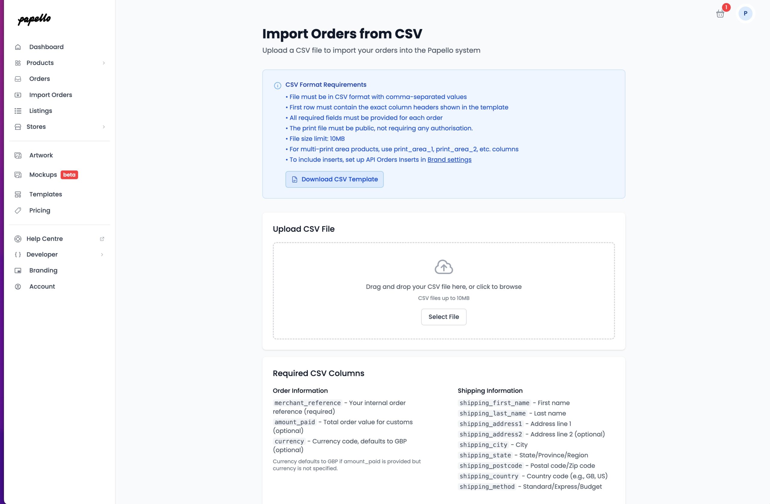 How to import CSV imports for fulfilment | Papello Help Centre